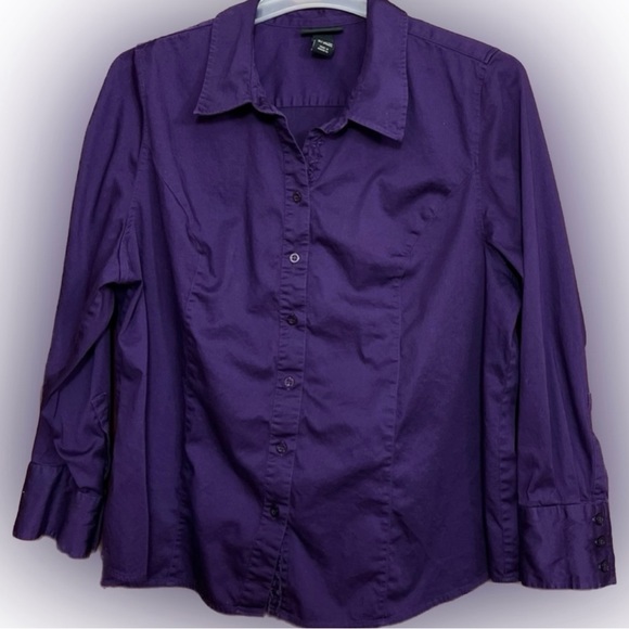Lane Bryant | Tops | Lane Bryant Purple Womens Blouse Button Up Long ...